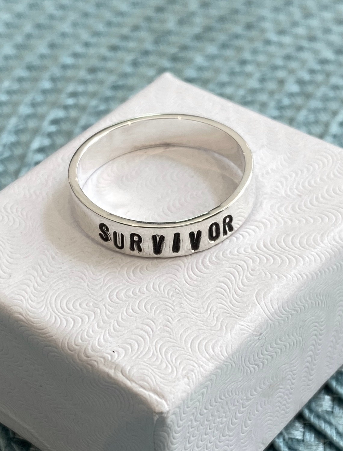 Hand Stamped Sterling Silver Cancer Survivor Ring - Personalized Gift ...