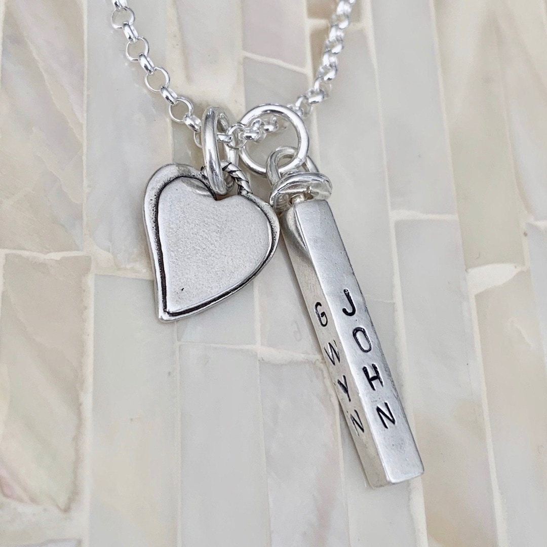 Heart Name Tag Necklace-personalized Name Bar- Couple's Necklace ...