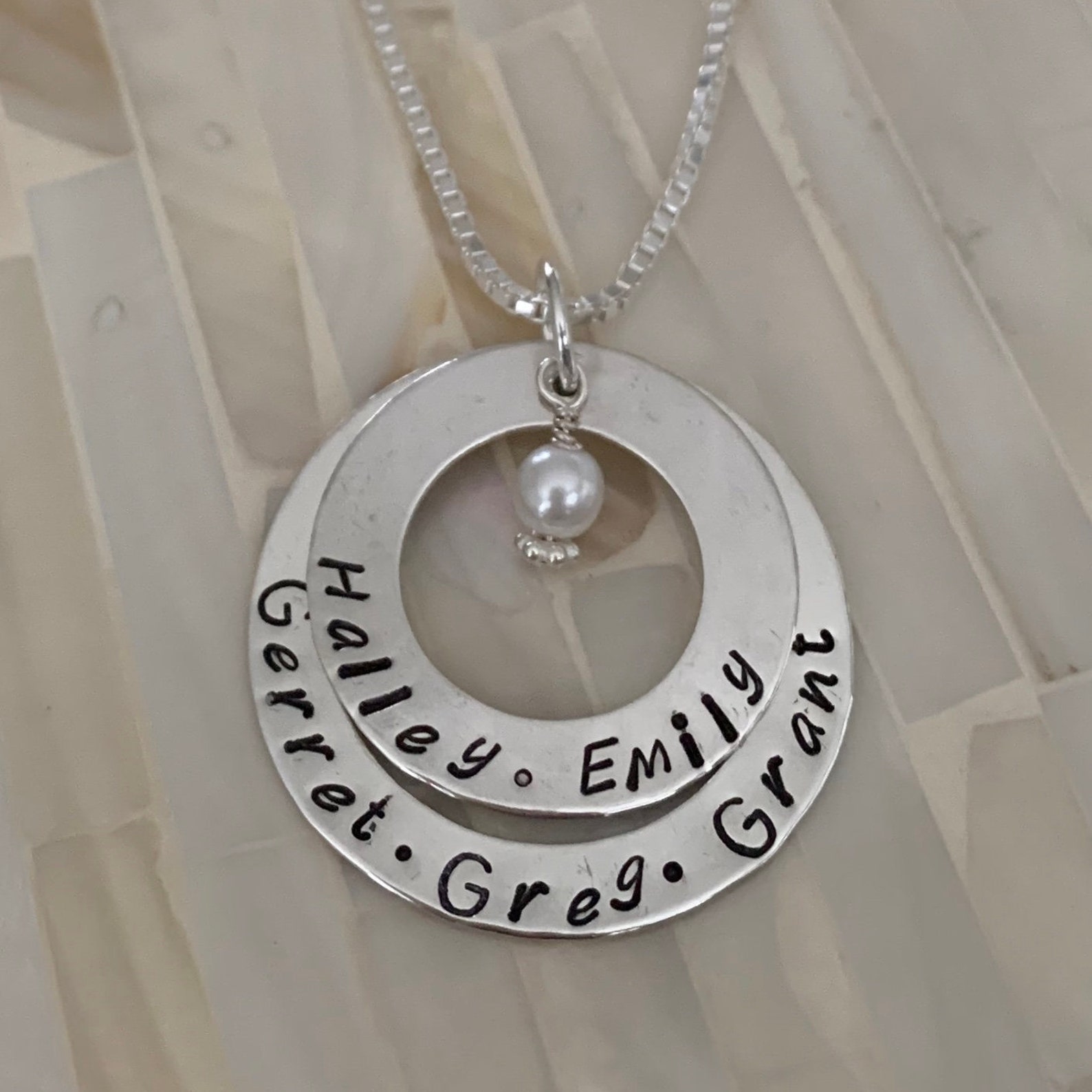 Personalized Sterling Silver Family Names Necklace - Hand Stamped - Etsy