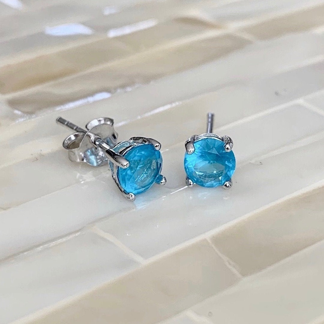 December Birthstone Earrings- Blue Topaz- Sterling Silver- December ...