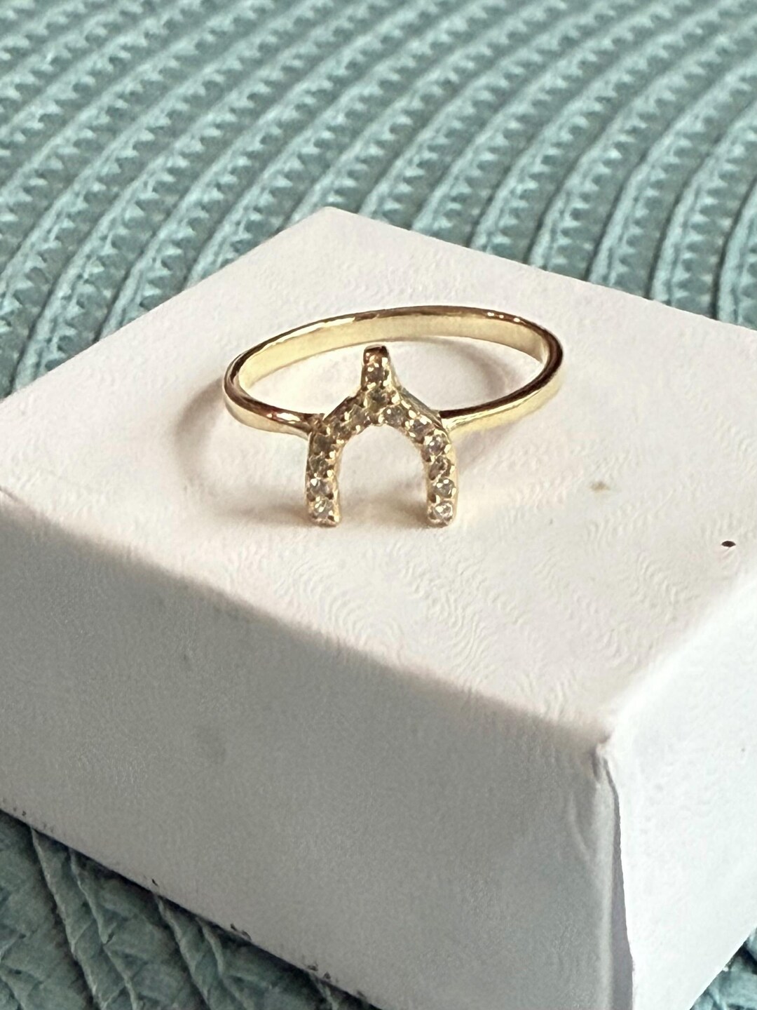 Gold Wishbone Ring- CZ Swarvotski Stones- Make a Wish- Lucky Girl ...
