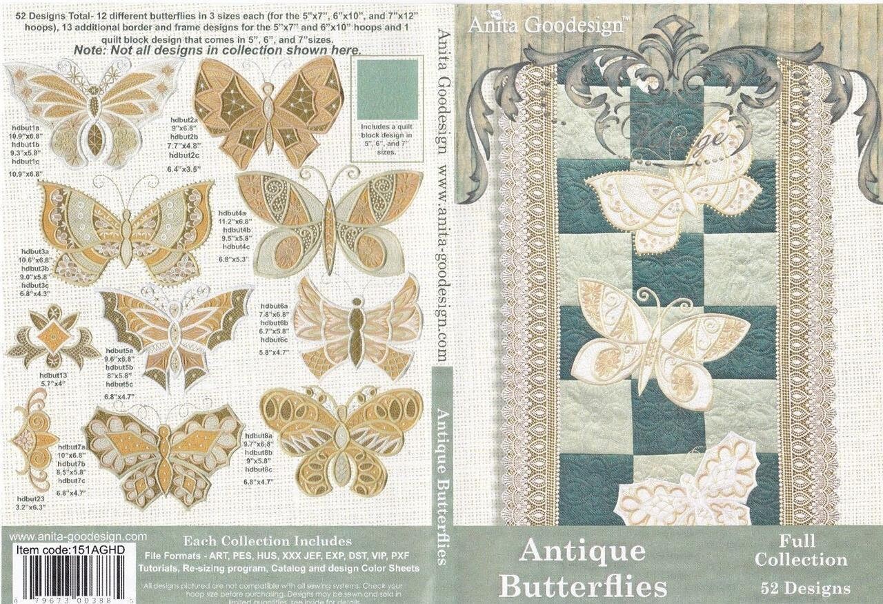 Anita Goodesign ANTIQUE BUTTERFLIES Machine EmbroideryDesign CD - Etsy 日本