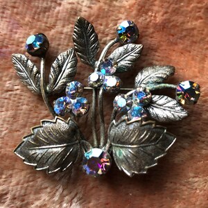 Antique Pin With Aurora Borealis Rhinestones, Made in Austria, Nice - Etsy