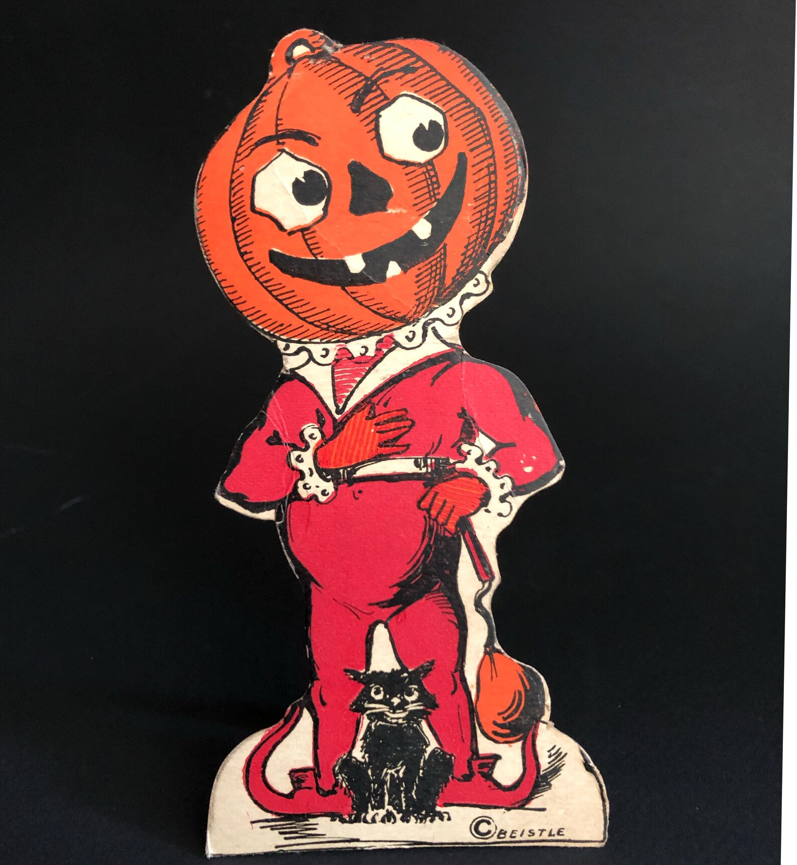 Beistle Marked OLD Original Halloween Stand-up JOL and Cat, 5.25" Fine ...