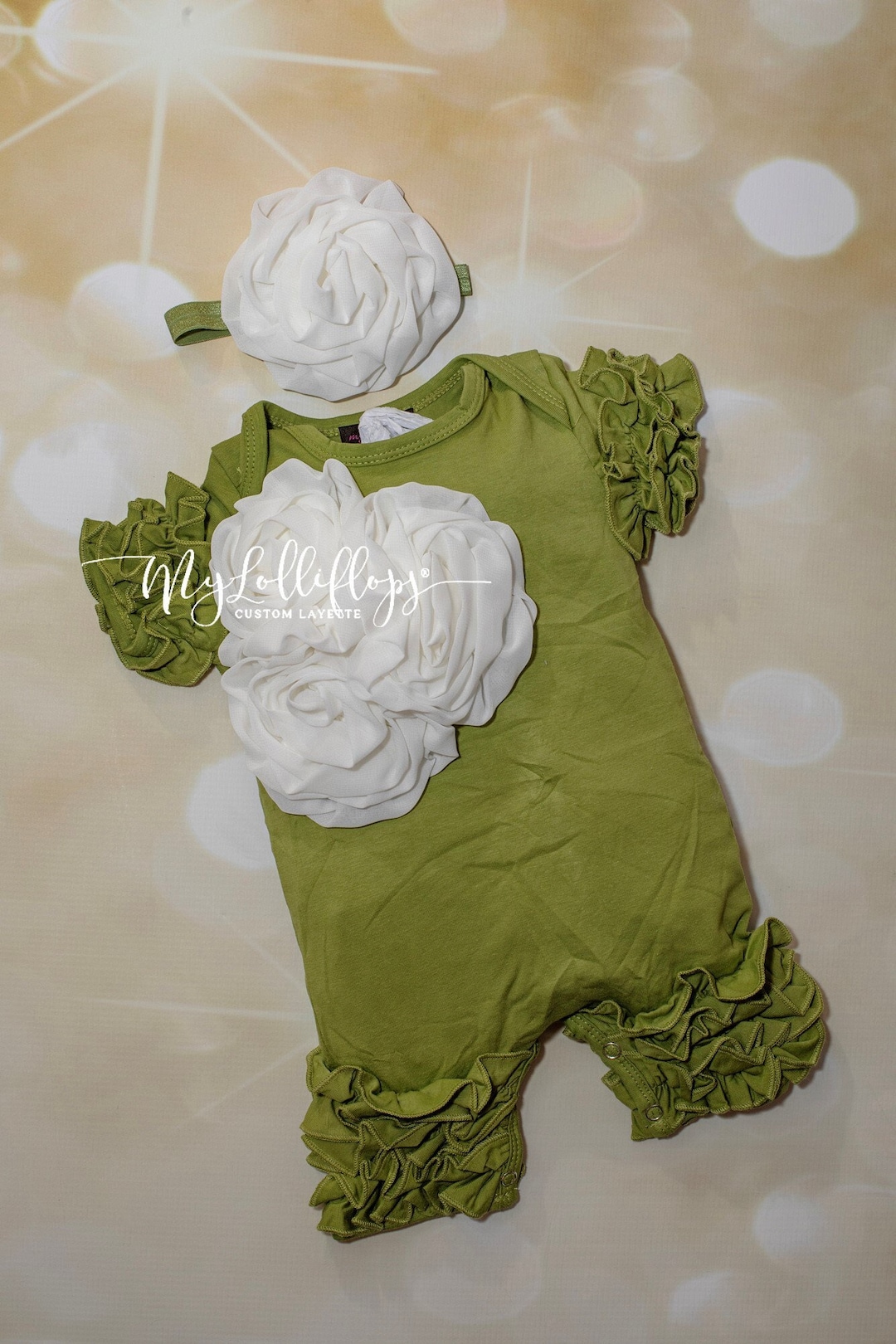 Baby Girl Ruffle Olive Green Baby Girl Romper Short Sleeve Infant One ...