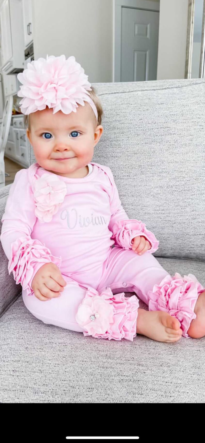 Baby Girl Pink Ruffle Personalized Romper Set Baby Girl Romper | Etsy
