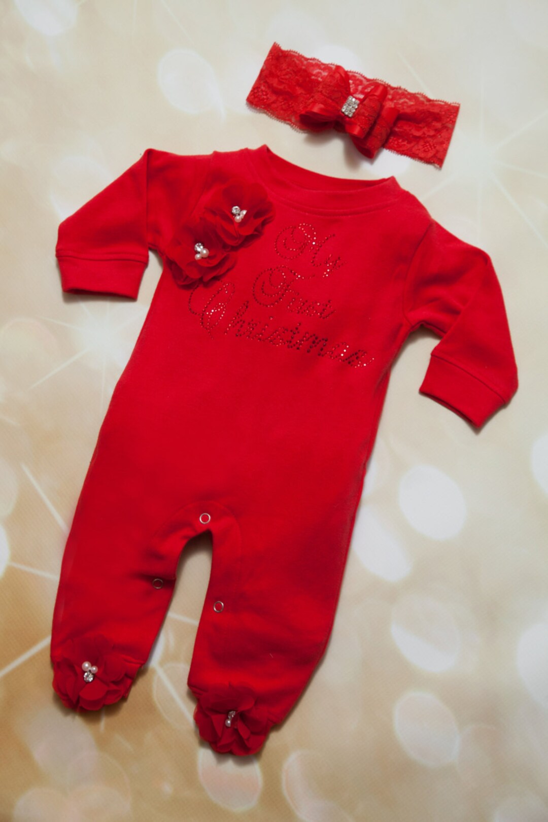 Red Baby Girl Romper Set Infant One Piece Set Holiday Romper and Red ...