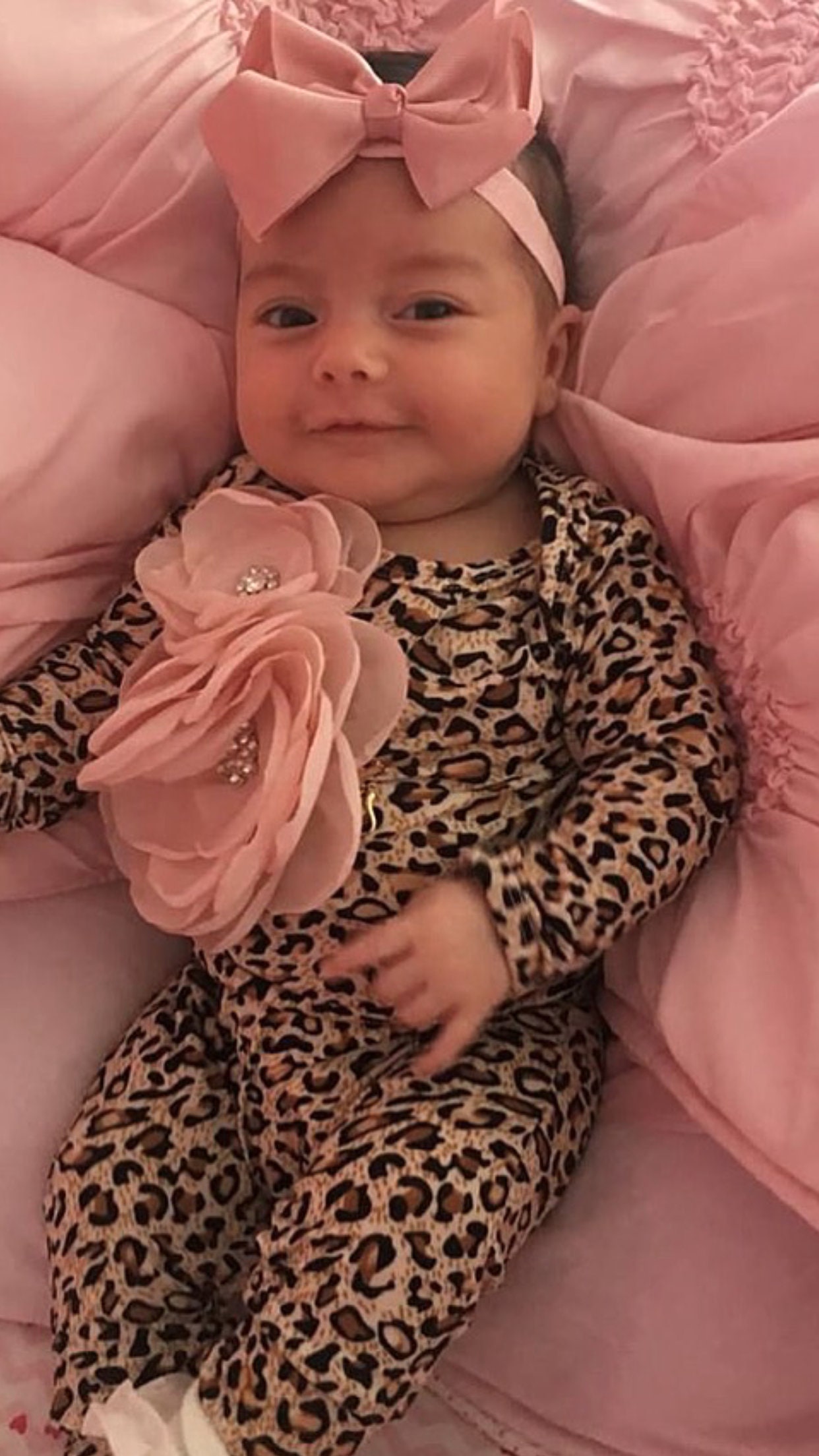 Infant Leopard Layette Cotton Baby Romper with Large Flower On | Etsy