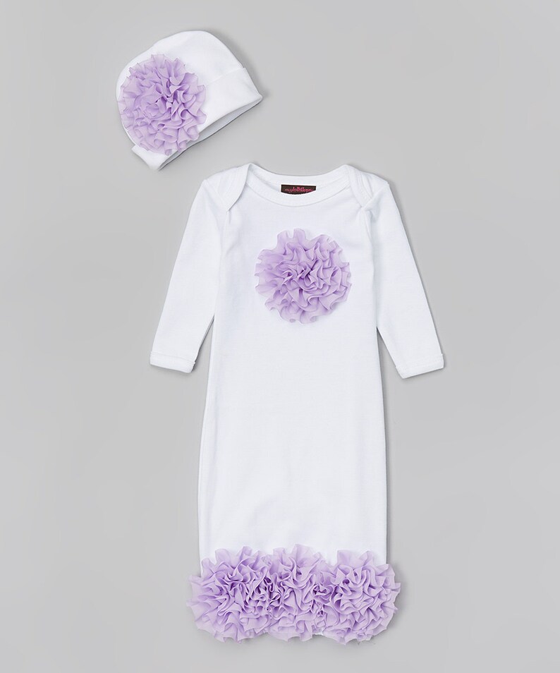 Infant Baby Layette White Cotton Gown With Lavender Chiffon - Etsy