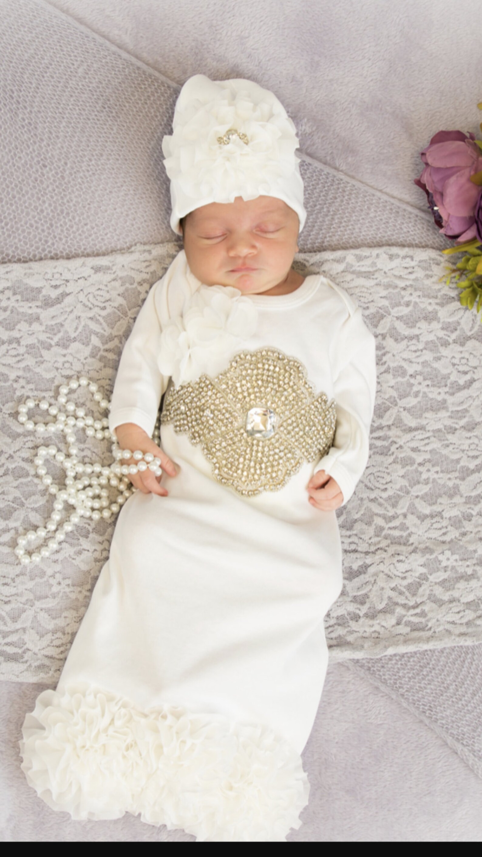 Infant Baby Layette White Cotton Baby Gown With Chiffon and - Etsy