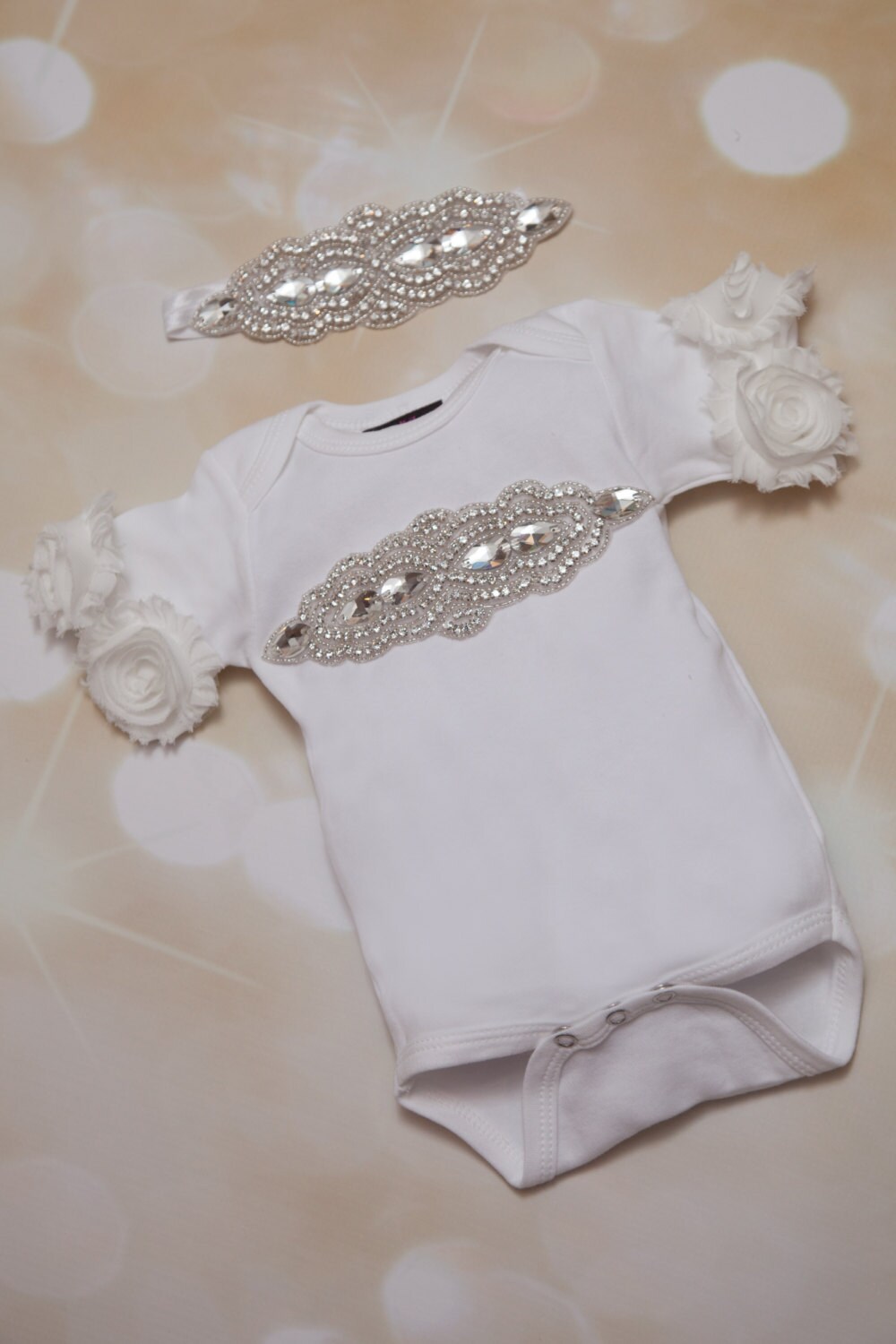 Infant Baby Girl Layette White Cotton One Piece with Large | Etsy