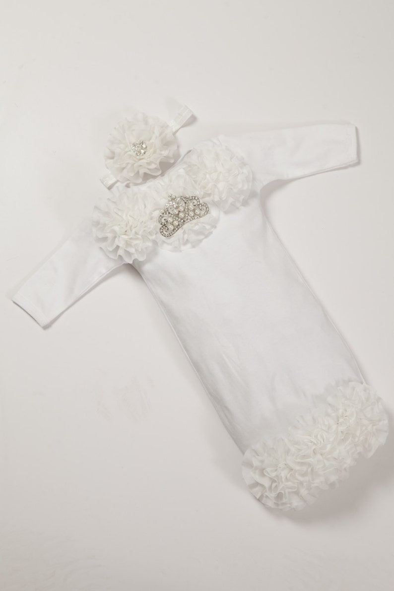 Infant Baby Layette White Cotton Baby Gown With Chiffon - Etsy