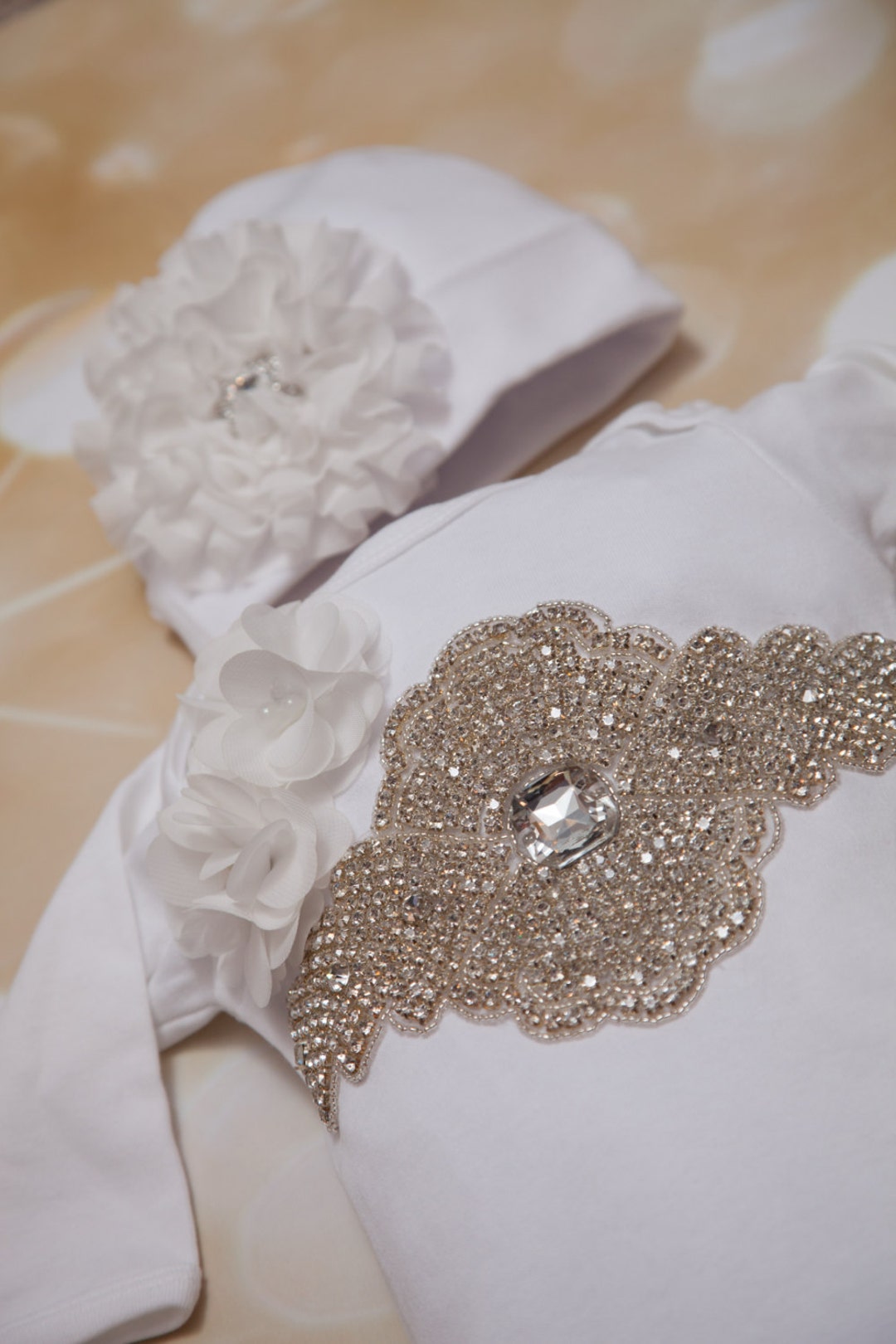 Infant Baby Layette White Cotton Baby Gown With Chiffon and Large ...