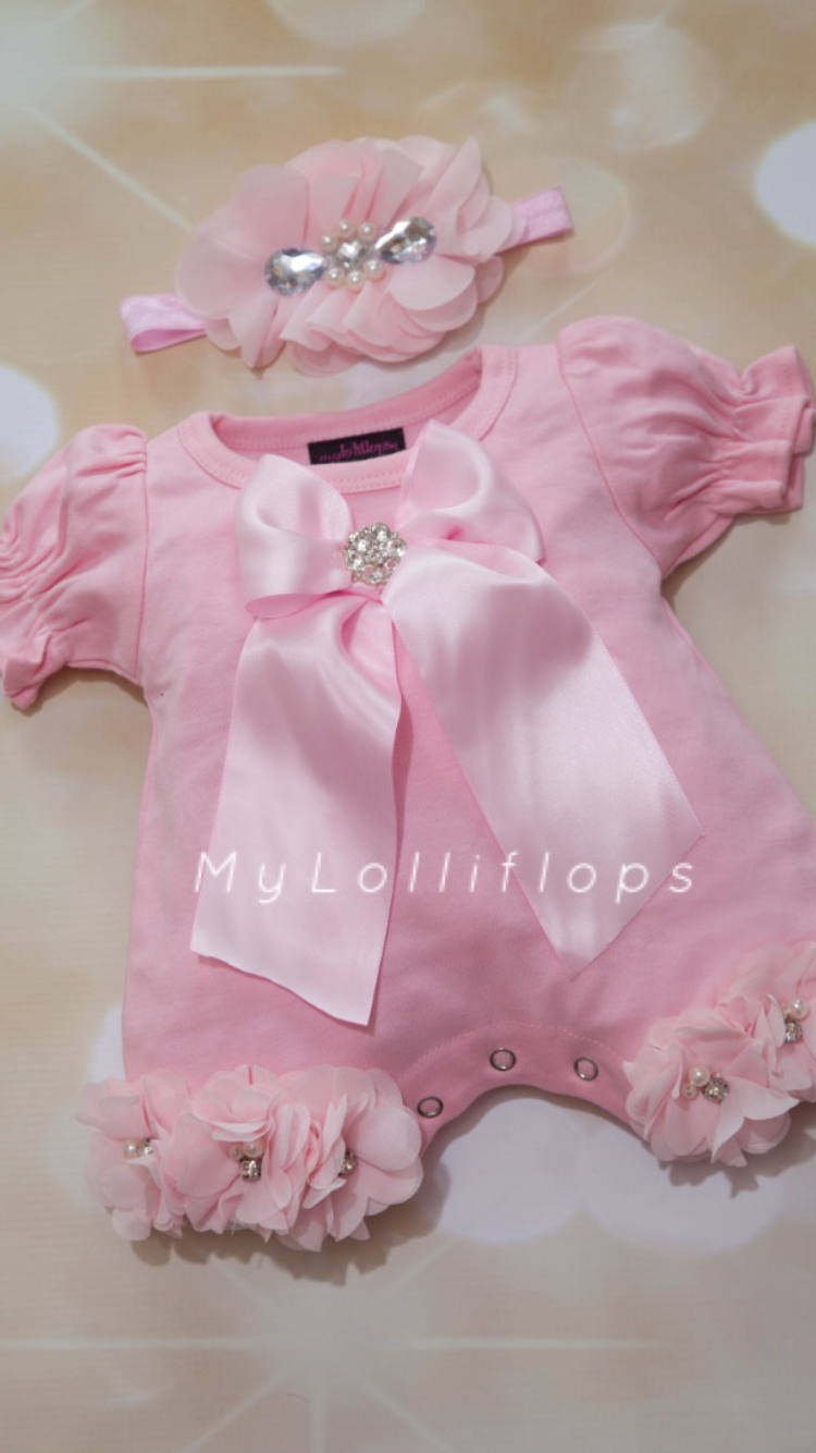 Pink Baby Girl Romper Set Infant One Piece With Large Satin | Etsy