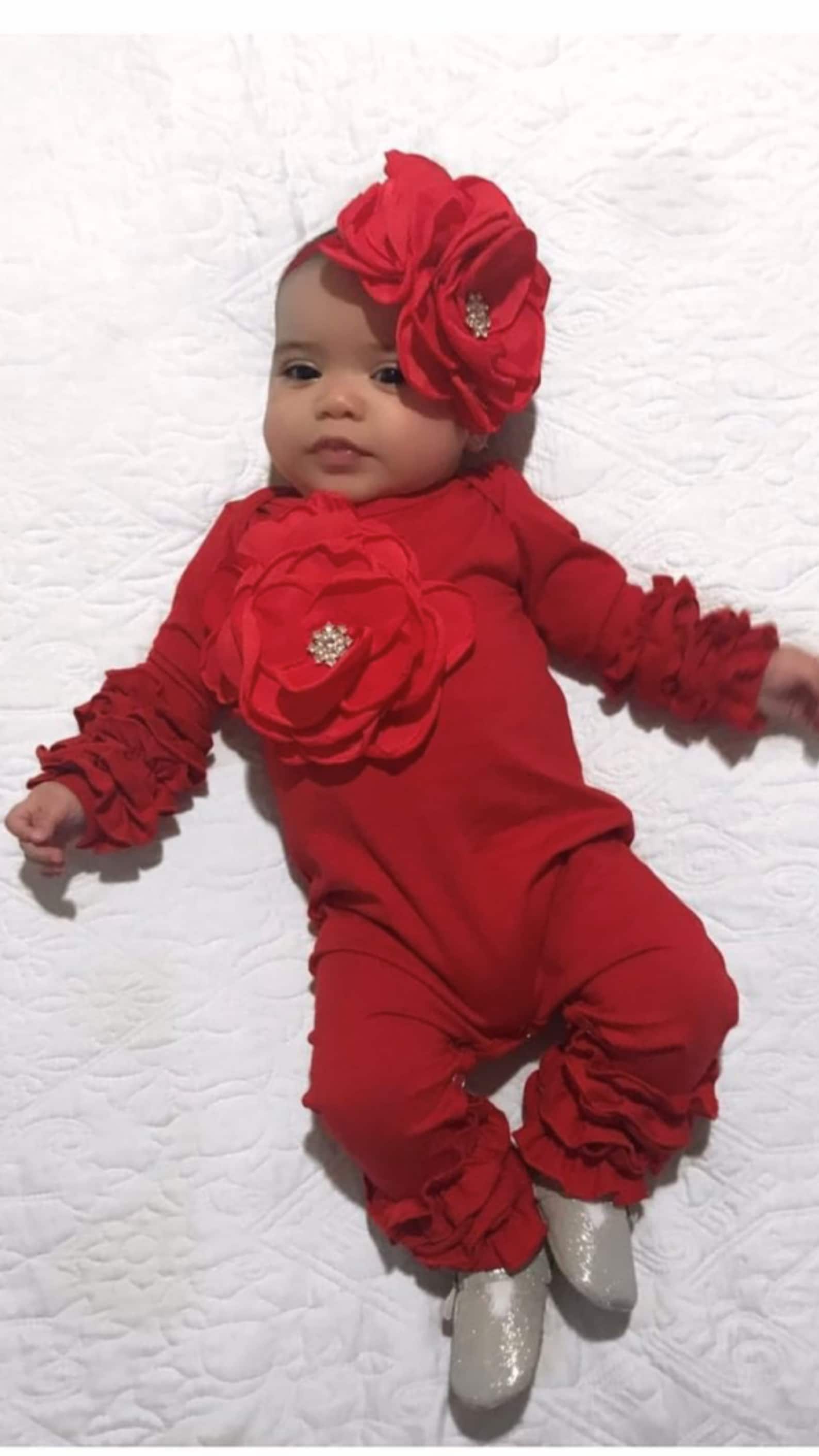 Baby Girl Red Romper Holiday Ruffle Red Infant Layette Cotton - Etsy