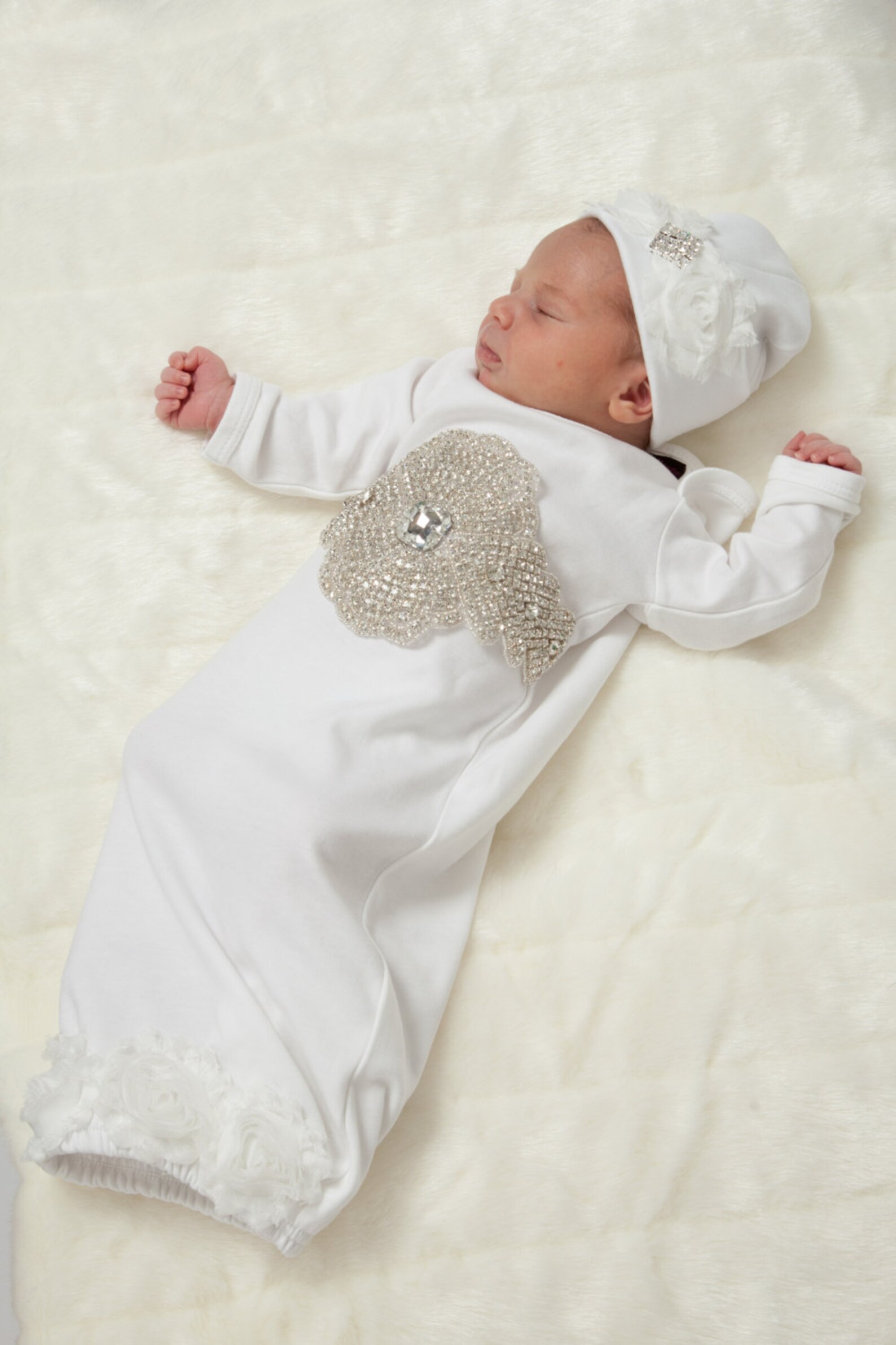 Infant Baby Layette White Cotton Baby Gown With Chiffon and - Etsy