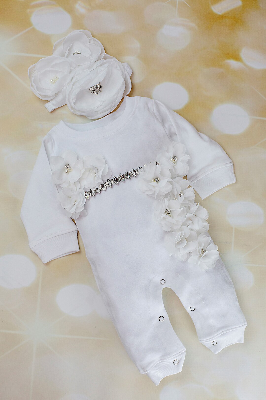 Baby Girl White Romper Infant Layette Cotton Baby Romper With ...