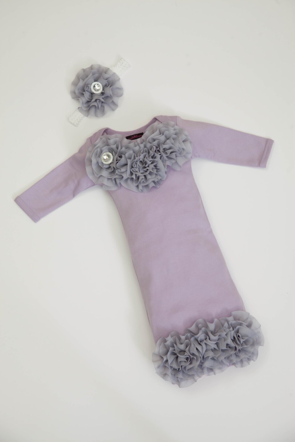 Lavender Infant Layette Baby Gown with Chiffon Flowers and | Etsy