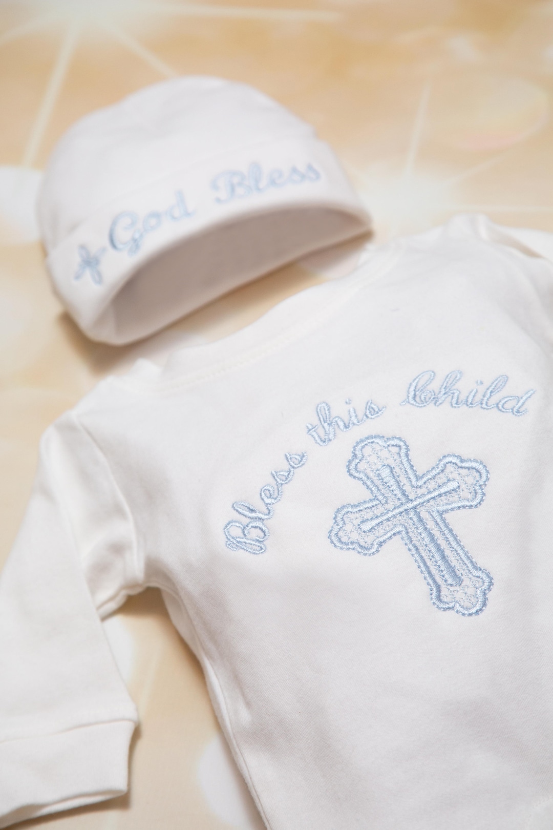 Baptism Personalized Baby Boy Christening Romper With Embroidered Cross ...