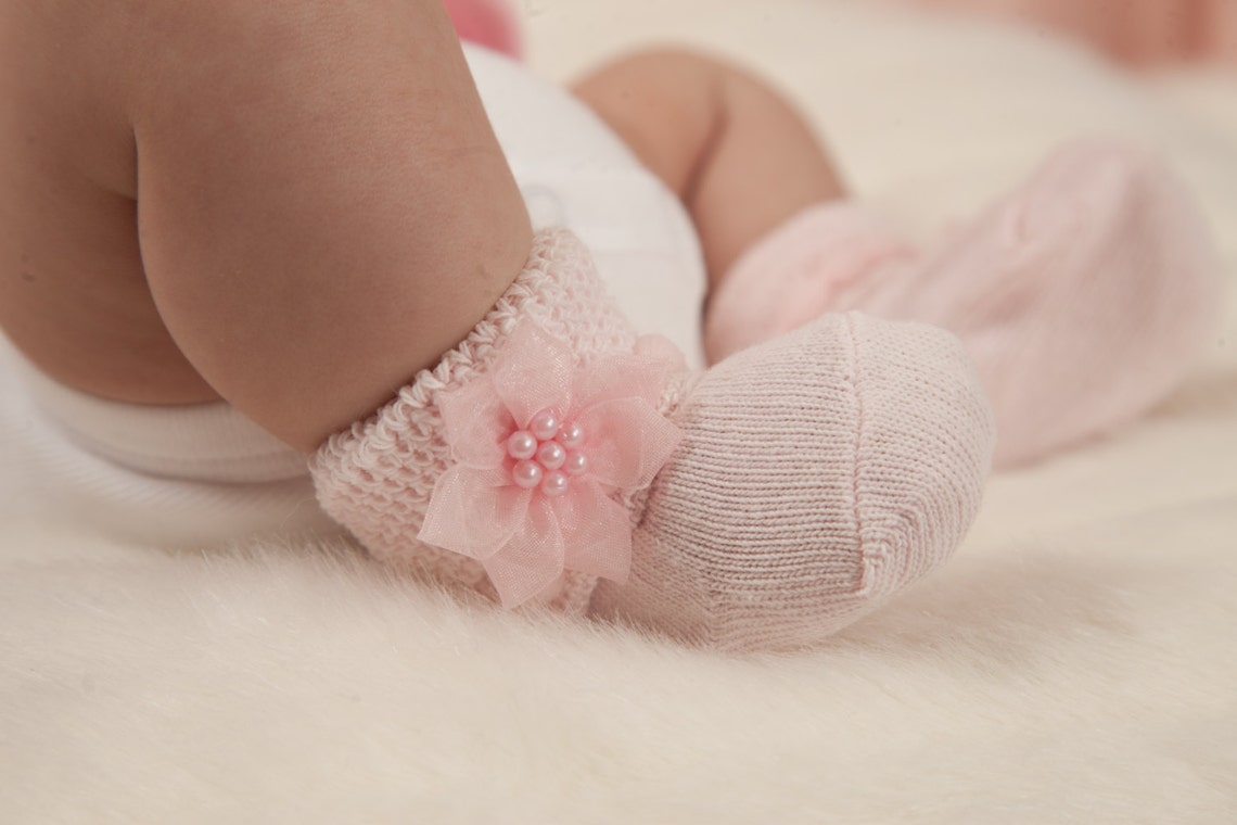 Pink Newborn Socks Baby Girl Socks With Little Flowers - Etsy