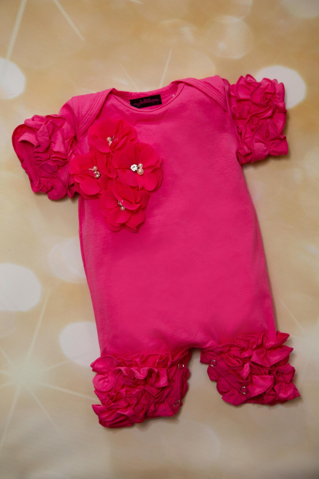 Ruffle Hot Pink Baby Girl Romper Short Sleeve Infant One Piece Romper ...