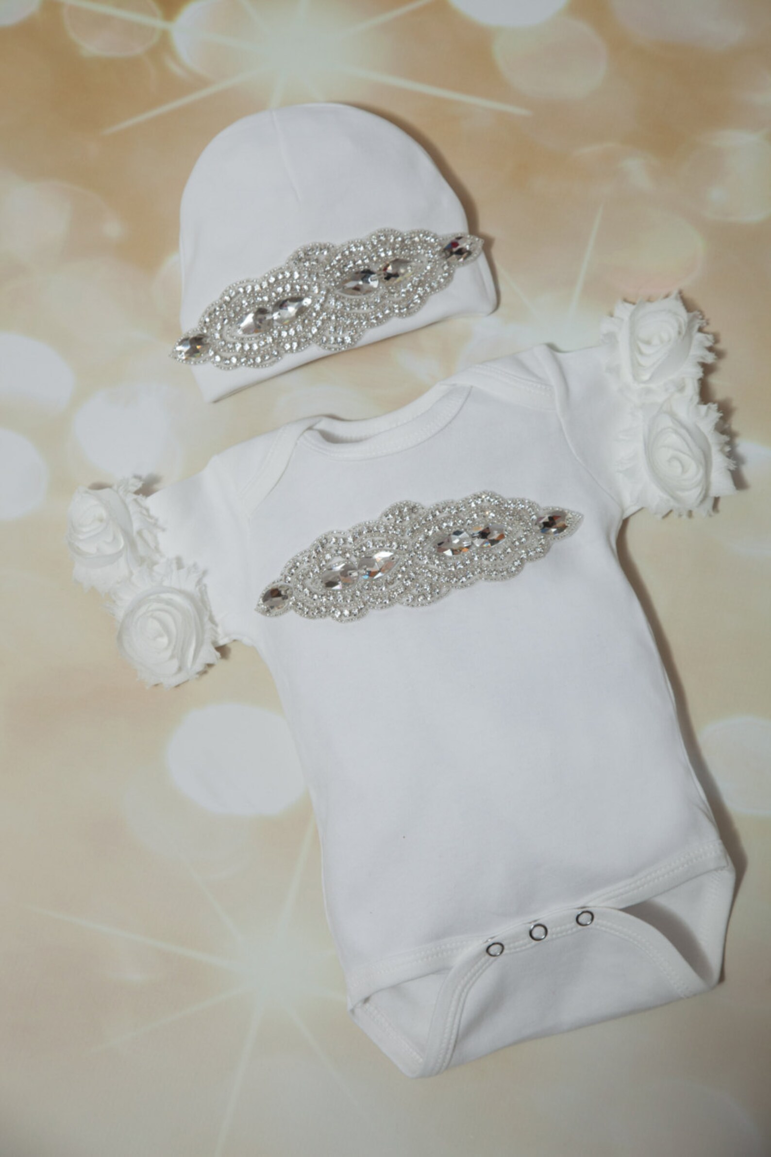 Infant Baby Girl Layette White Cotton One Piece With Large - Etsy