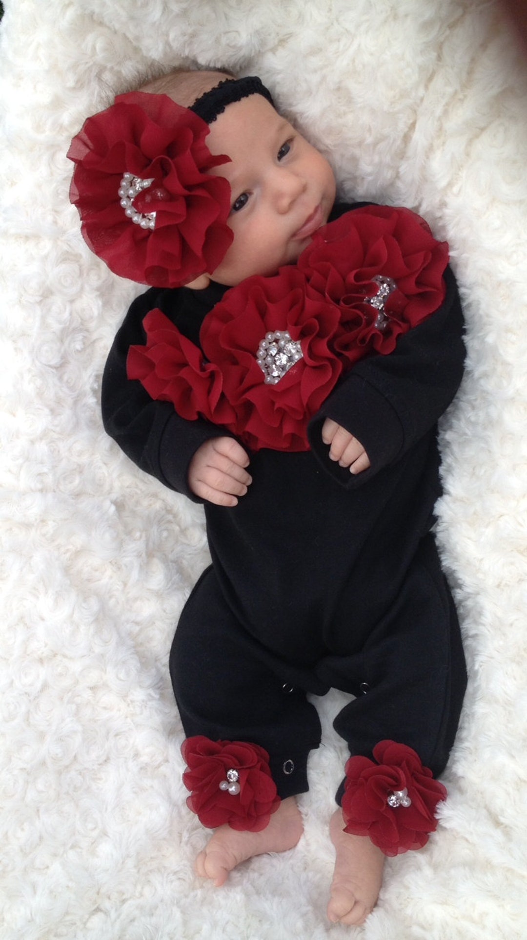 Black Romper Baby Girl Romper Set Infant One Piece Set With Burgundy ...