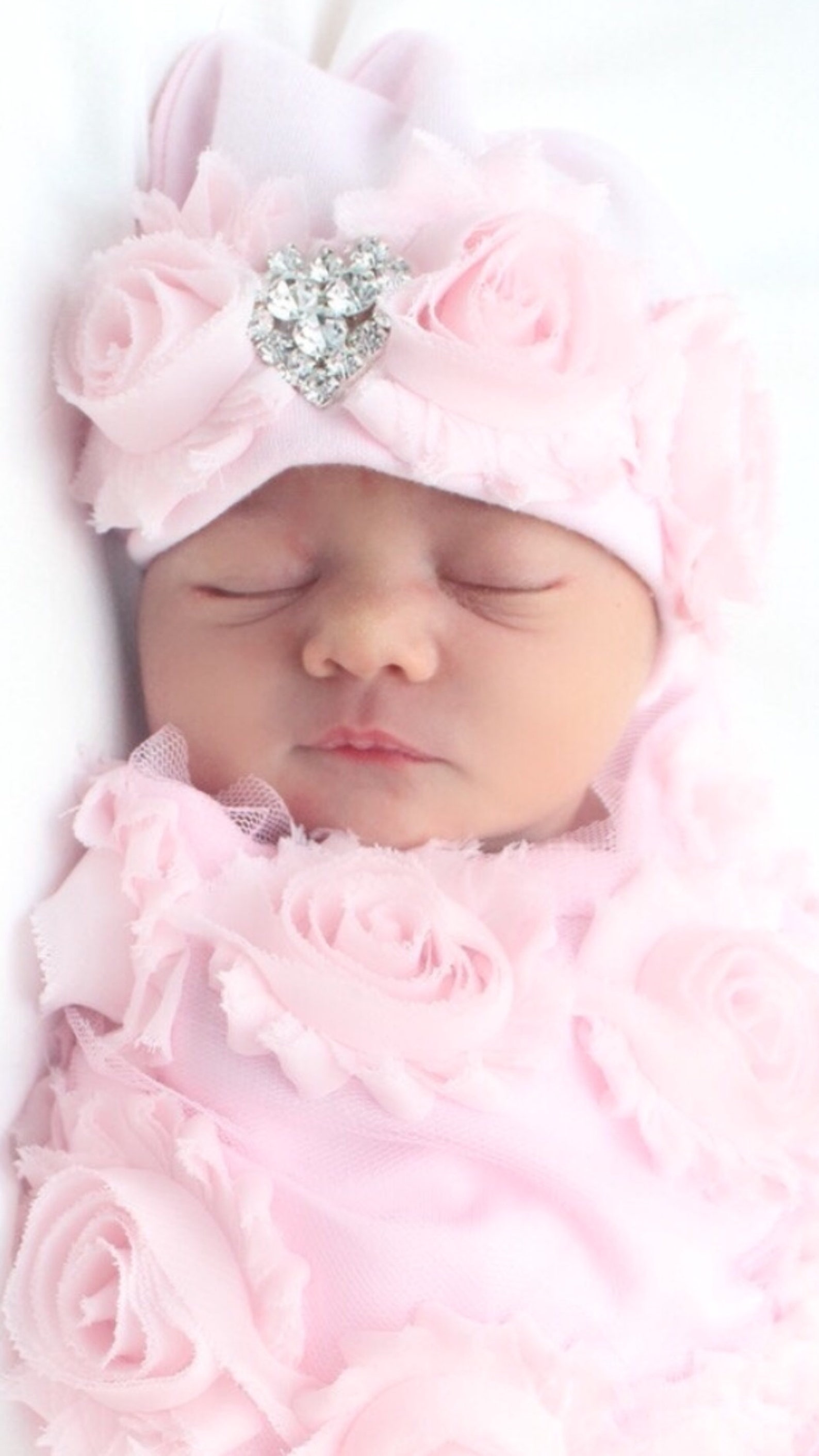 Newborn Baby Girl Pink Infant Baby Girl Beanie Hat With Chiffon and ...