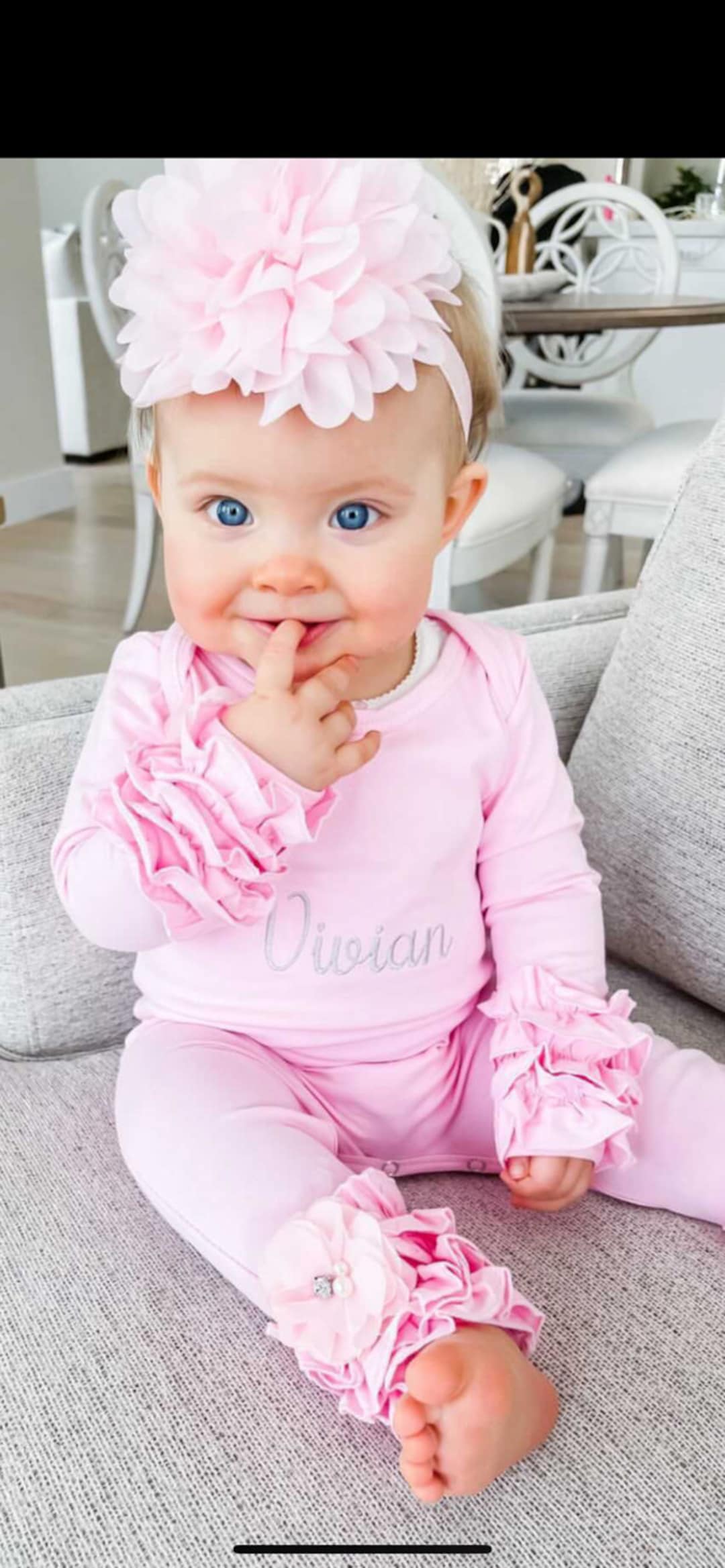 Baby Girl Pink Ruffle Personalized Romper Set Baby Girl Romper Set ...