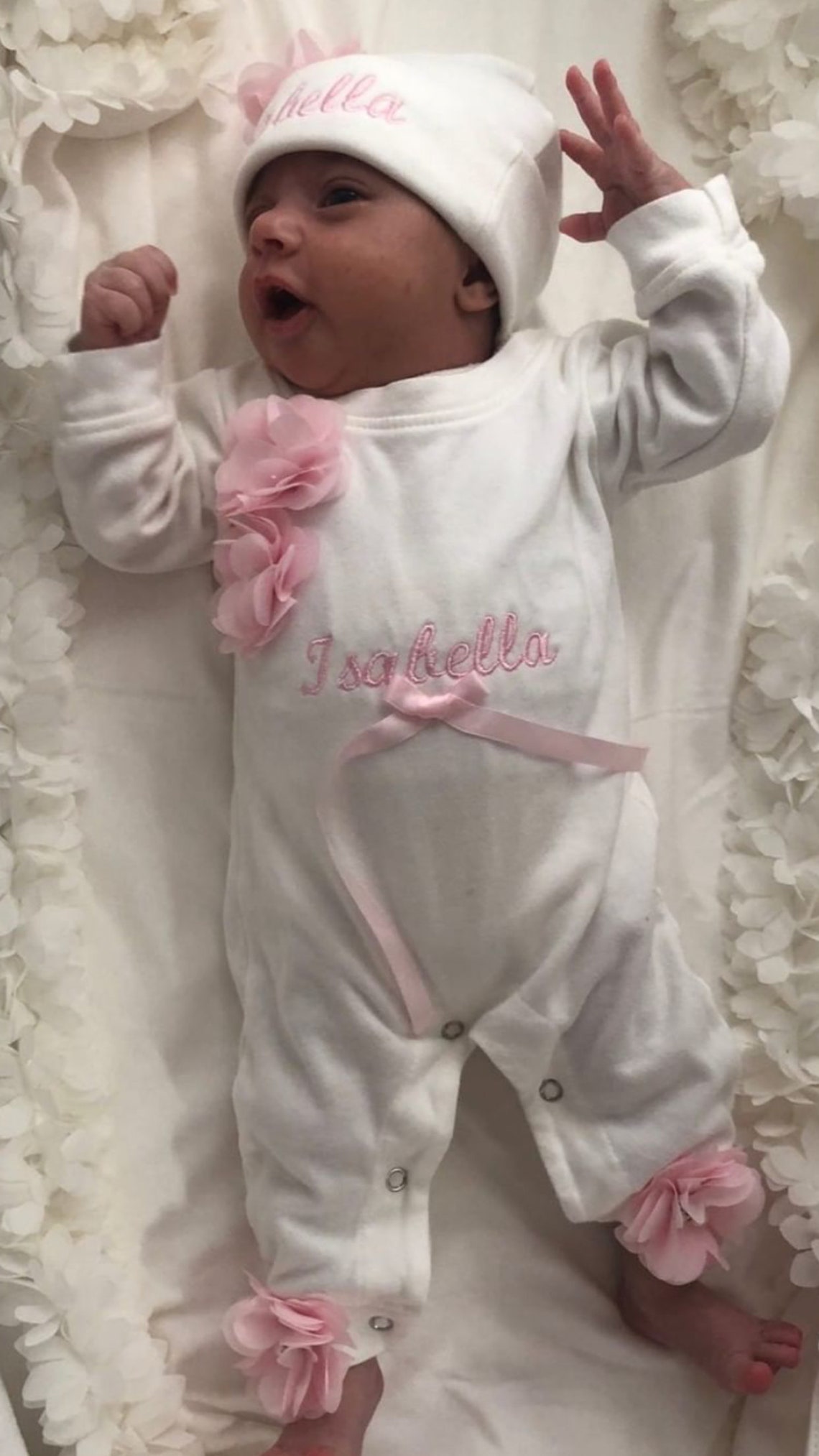 Baby Girl Romper Personalized White Romper Set Embroidered - Etsy