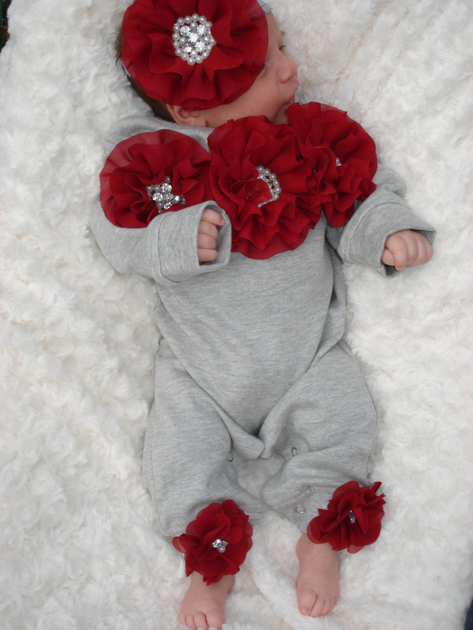 Grey Romper Baby Girl Romper Set Infant One Piece Set With - Etsy