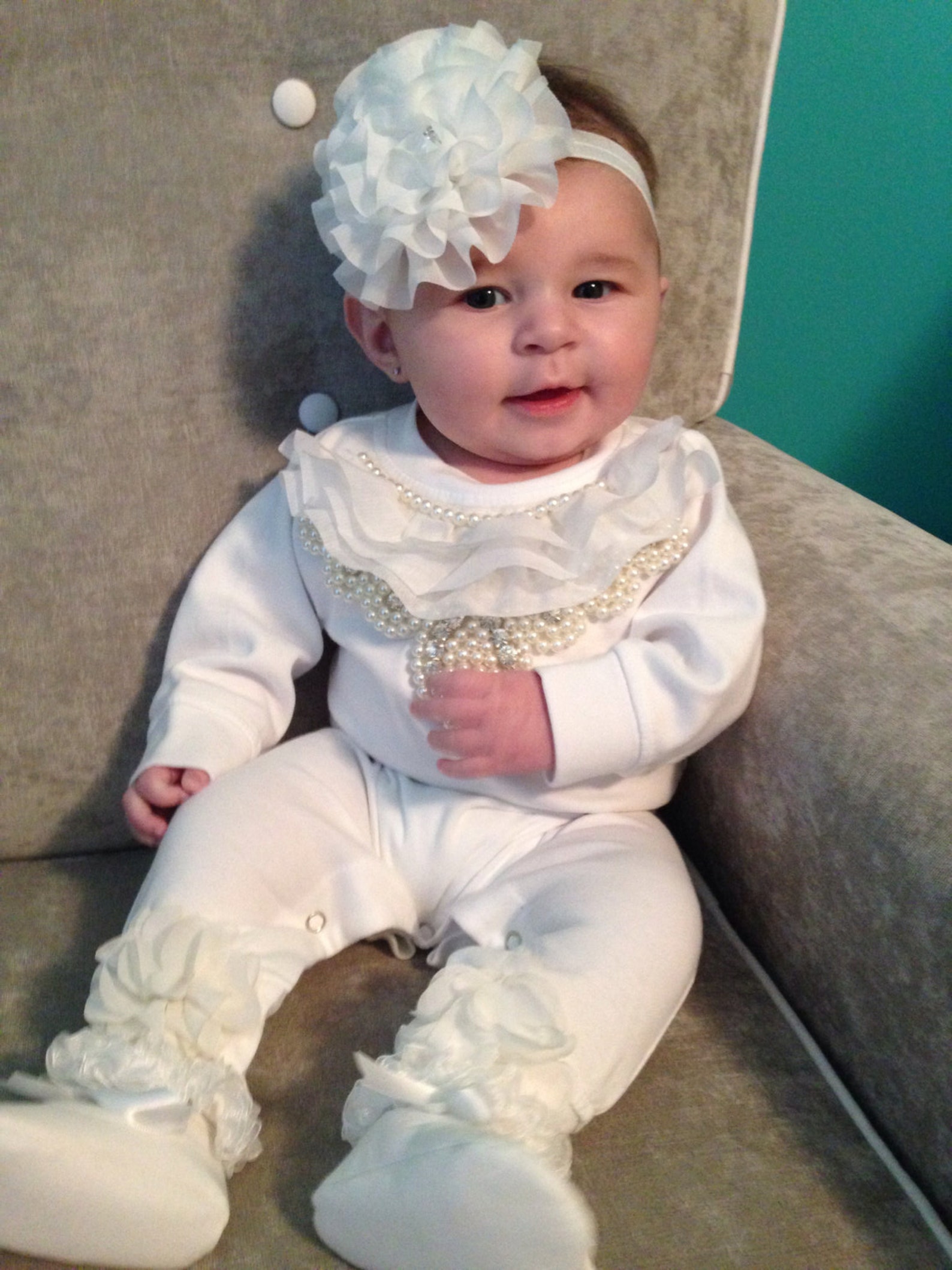 Infant Baby Layette White Cotton Baby Romper With off Chiffon - Etsy