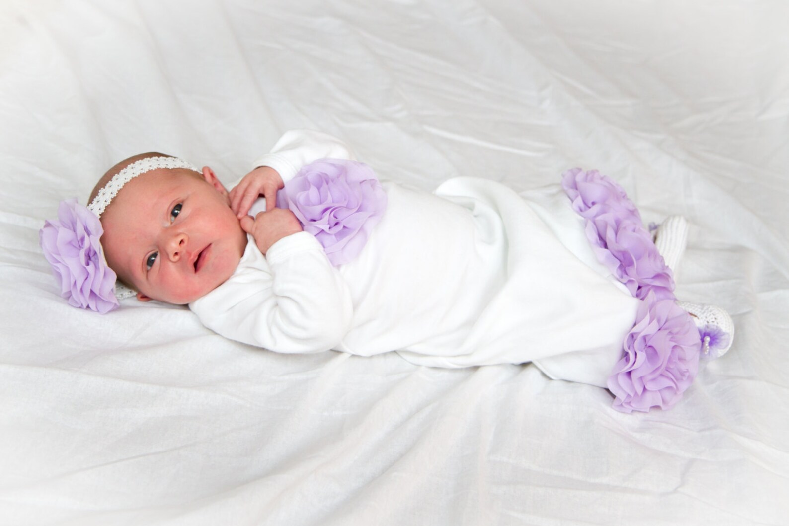 Infant Baby Layette White Cotton Gown With Lavender Chiffon - Etsy