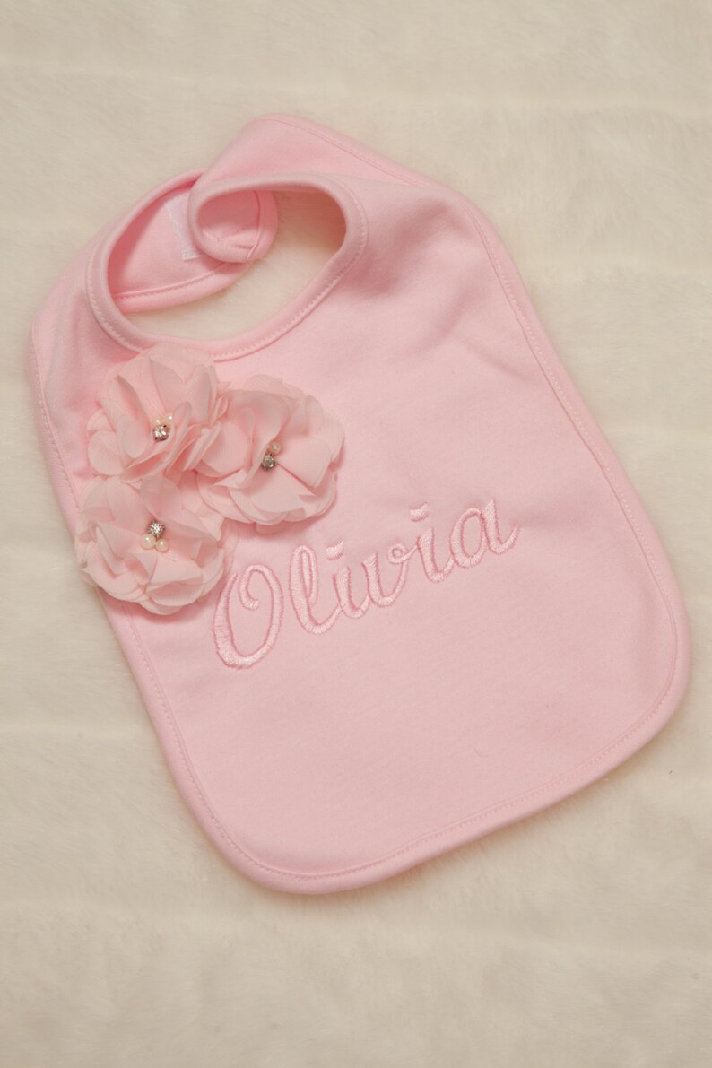 Personalized Pink Bib Baby Girl Bib Embroidered With With | Etsy