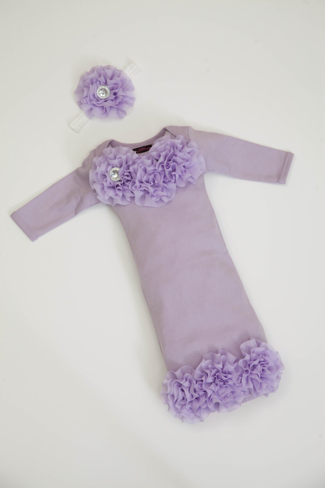 Lavender Infant Layette Baby Gown with Chiffon Flowers and | Etsy