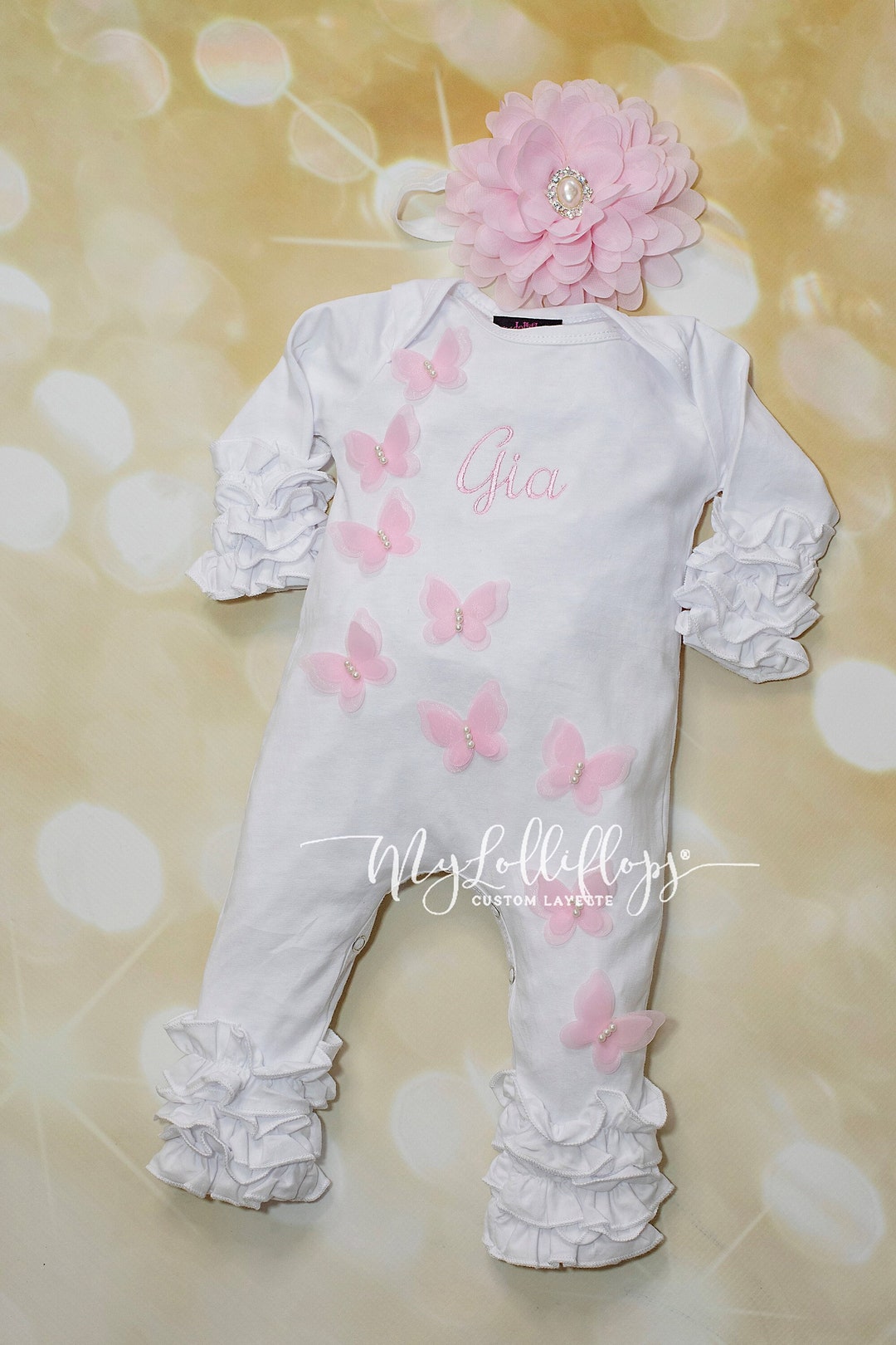 Baby Girl Ruffle White Infant Layette Cotton Romper With Lots of ...