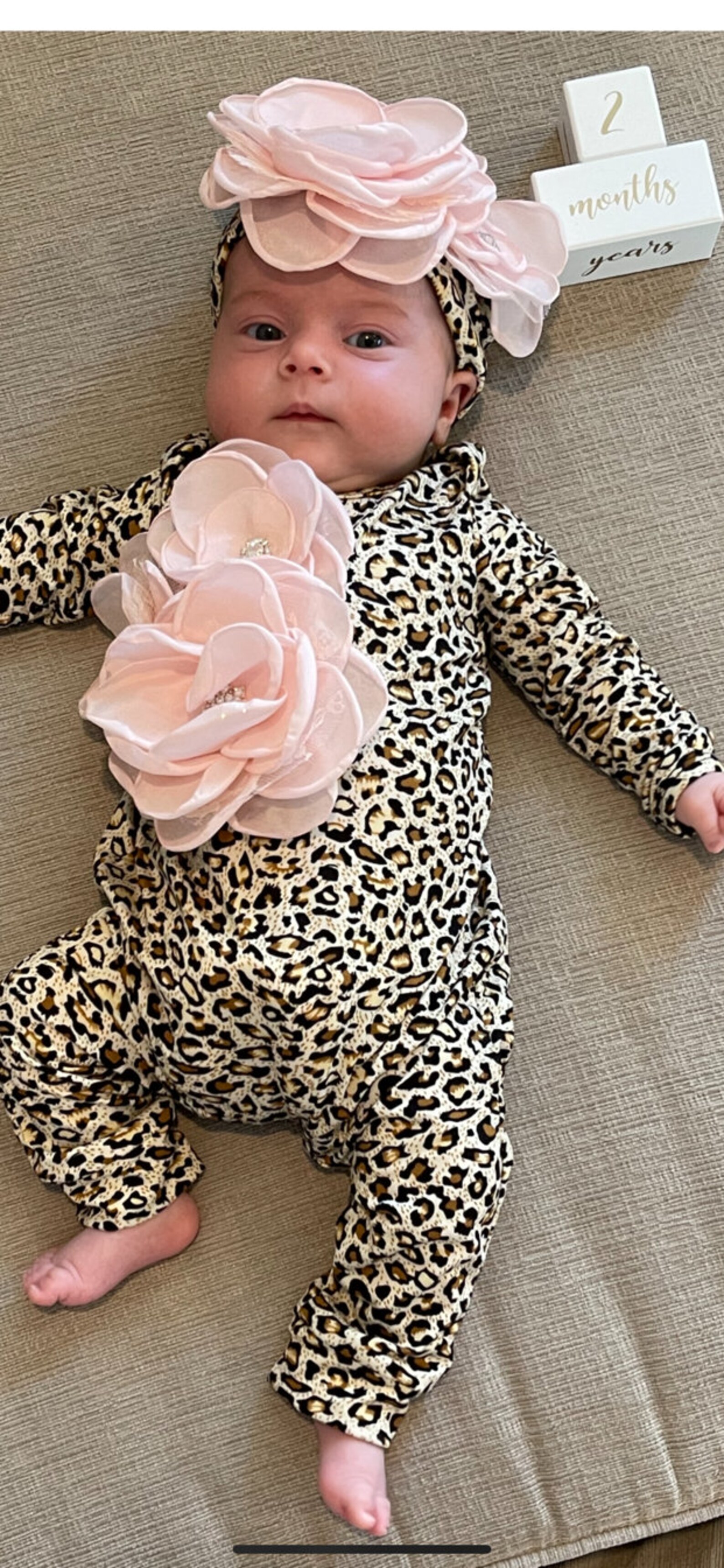 Infant Leopard Layette Cotton Baby Romper With Large Flower on - Etsy