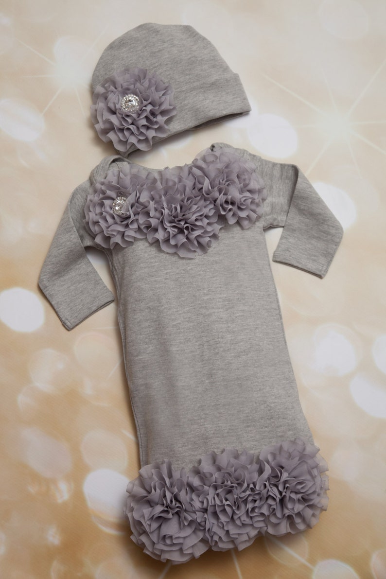 Infant Baby Layette Grey Cotton Baby Gown With Grey Chiffon - Etsy