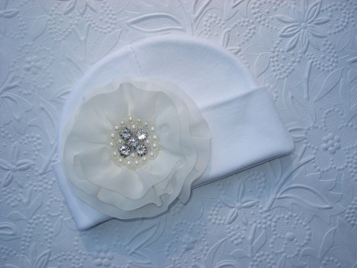 Infant White Beanie Hat Baby Girl Beanie Hat With Chiffon - Etsy