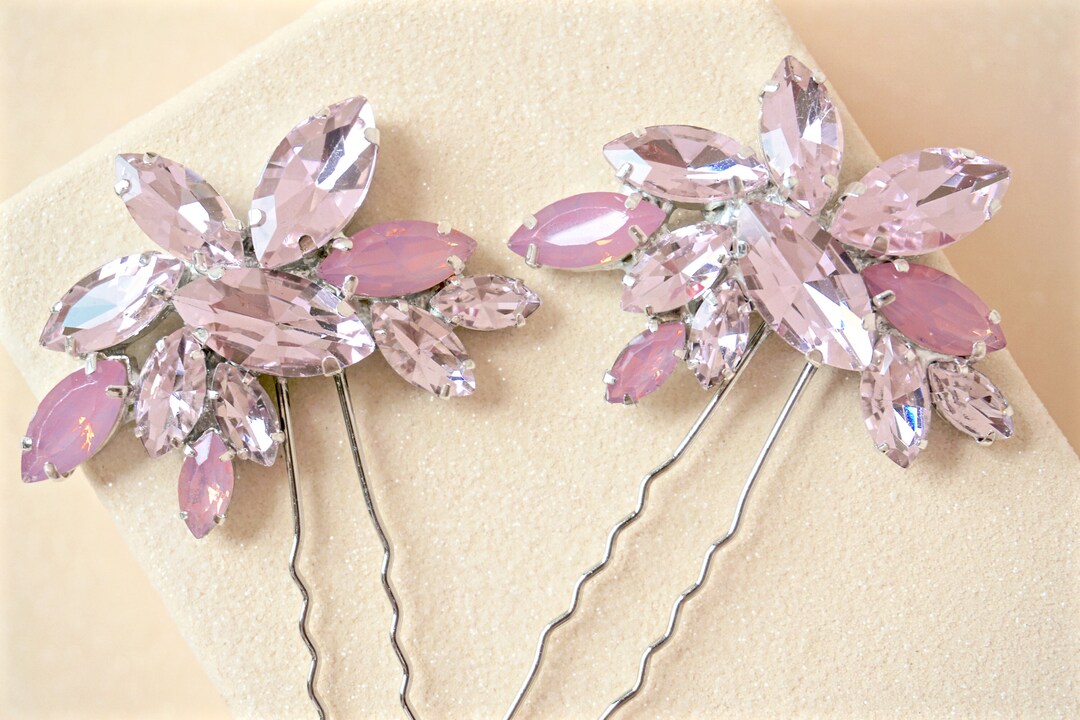 Pink Rhinestone Hair Pins,pink Bridal Hair Pins,pink Wedding Hair Pins ...