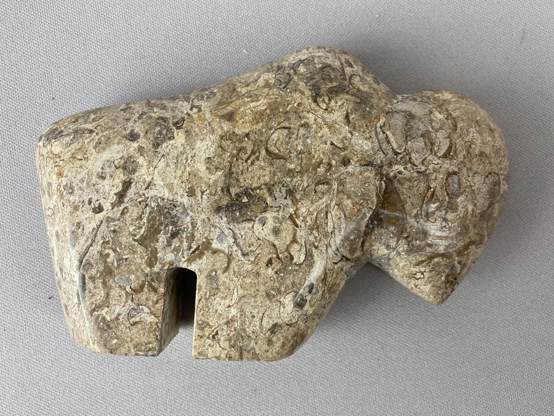 Vintage, Native American, Stone Buffalo or Bison, Fossil Stone, Stands ...