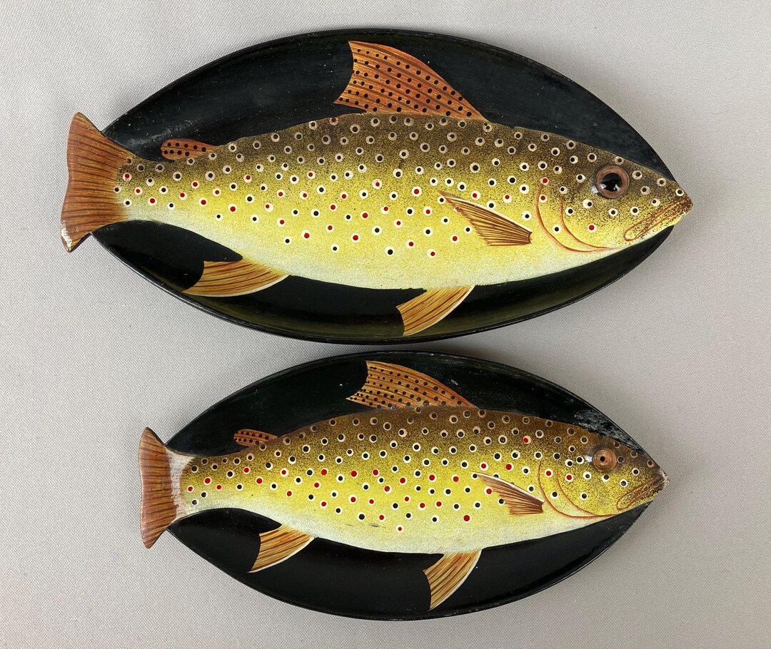 Vintage, Pair of Small Serving Plates or Platters, With Fish, Very ...