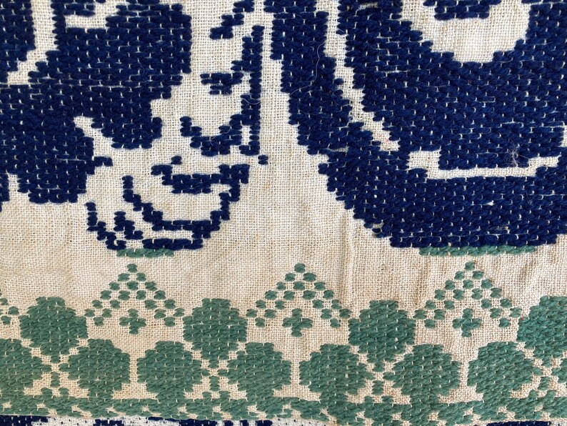 Antique Overshot Coverlet, Early Century, Wool Coverlet, 4 Colors, Red ...
