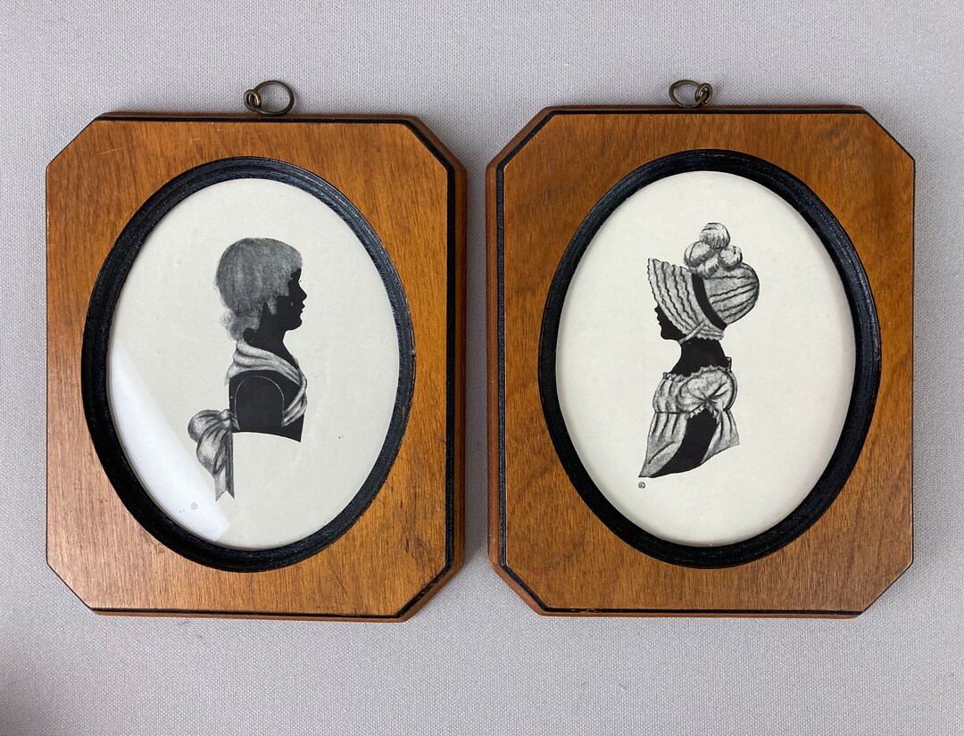 Framed Silhouetts, Pair of Silhouettes, Black and White, Original Wood ...