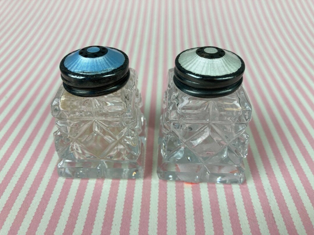 Vintage Hroar Prydz Salt and Pepper Shakers, Sterling Silver Lids With ...