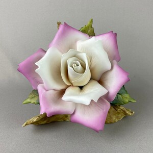 Vintage Porcelain Rose, Rose Sculpture, Figurine, Pink and Cream Rose ...