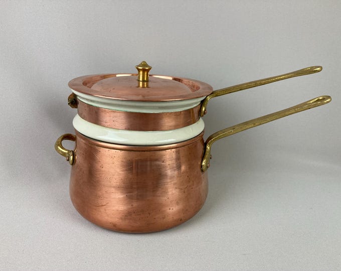 Vintage Double Boiler or Bain Maire, Copper, Brass, Ceramic, Metalutil ...