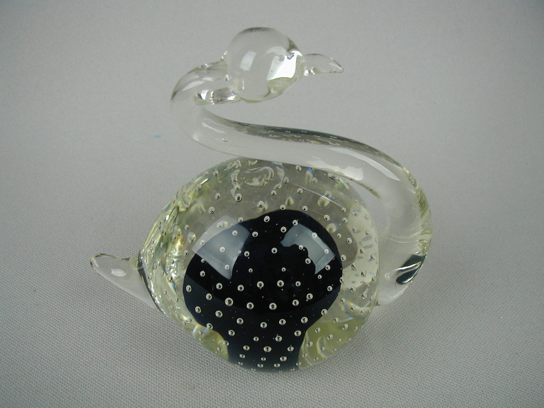Vintage Mid-century Murano Glass Swan, Clear With Controlled Bubbles ...