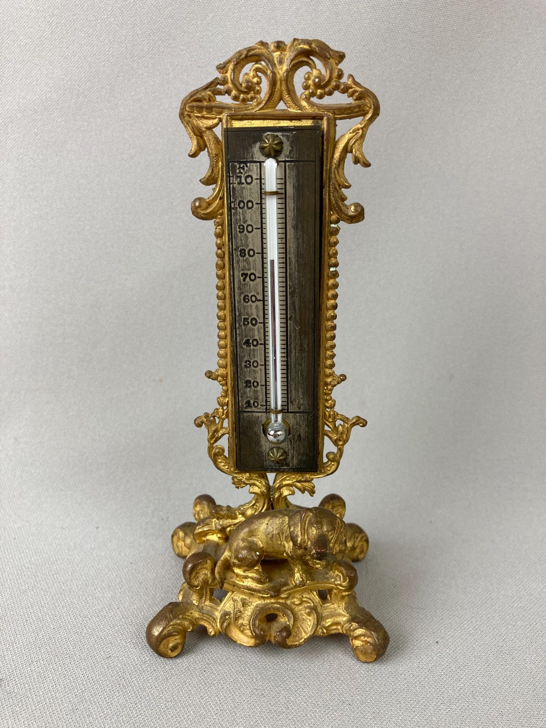 Antique Victorian Thermometer, Brass Thermometer With Dog, Table Top ...