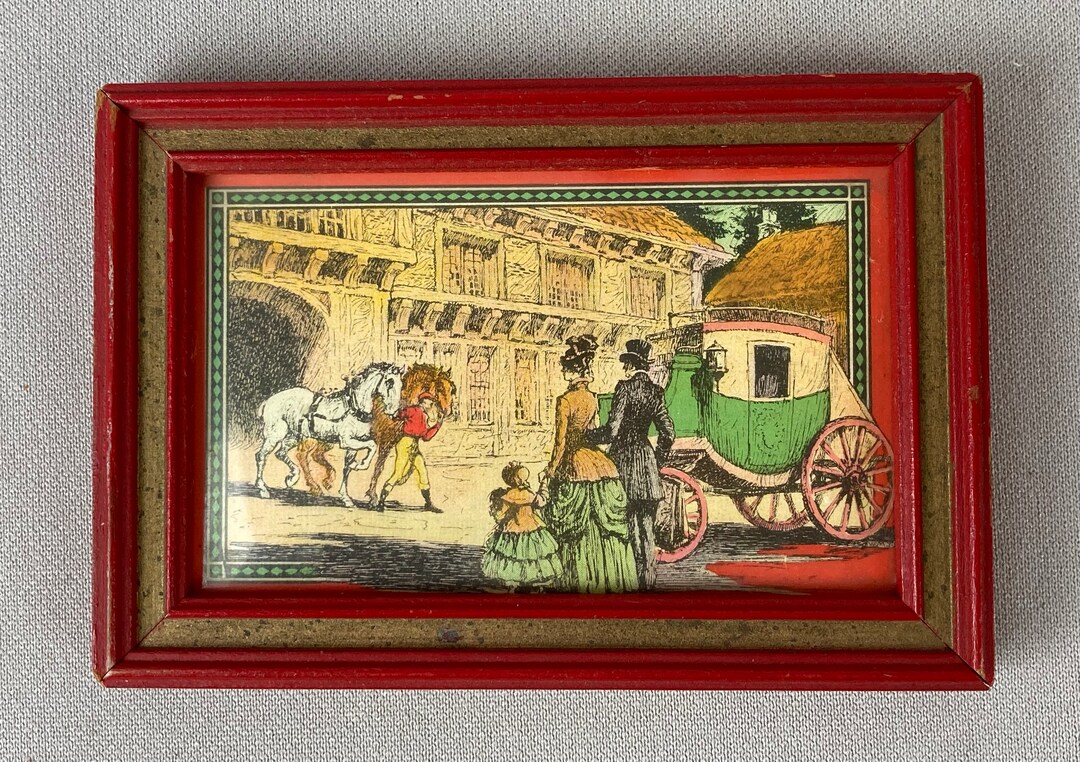 Vintage Miniature Lithograph, 1890's Scene, Family With Child, Carriage ...